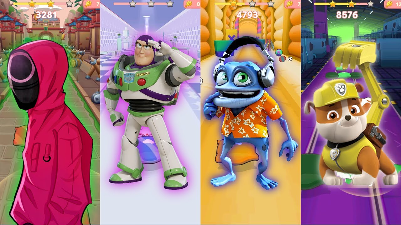 SQUID GAME VS BUZZ VS FROG VS RUBBLE | Tiles hop battle - YouTube