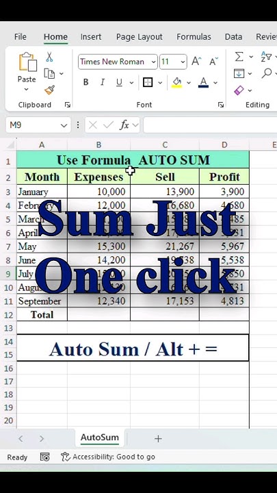 Auto Sum || Sum Formula in Excel || Sum Just one click || #exceltech #excelshortcuts # ...