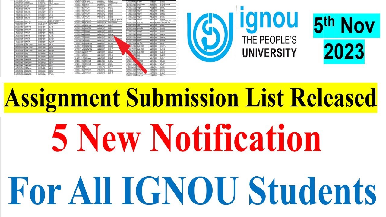 IGNOU Assignment Submission List Released | 5 New Notification For All ...