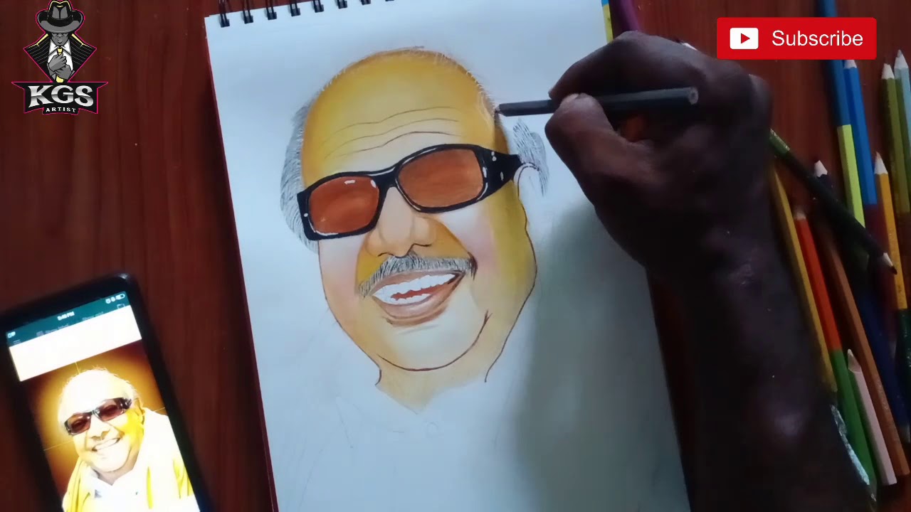 How to draw DMK M.Karunanidhi colour pencil drawing|for beginners - YouTube
