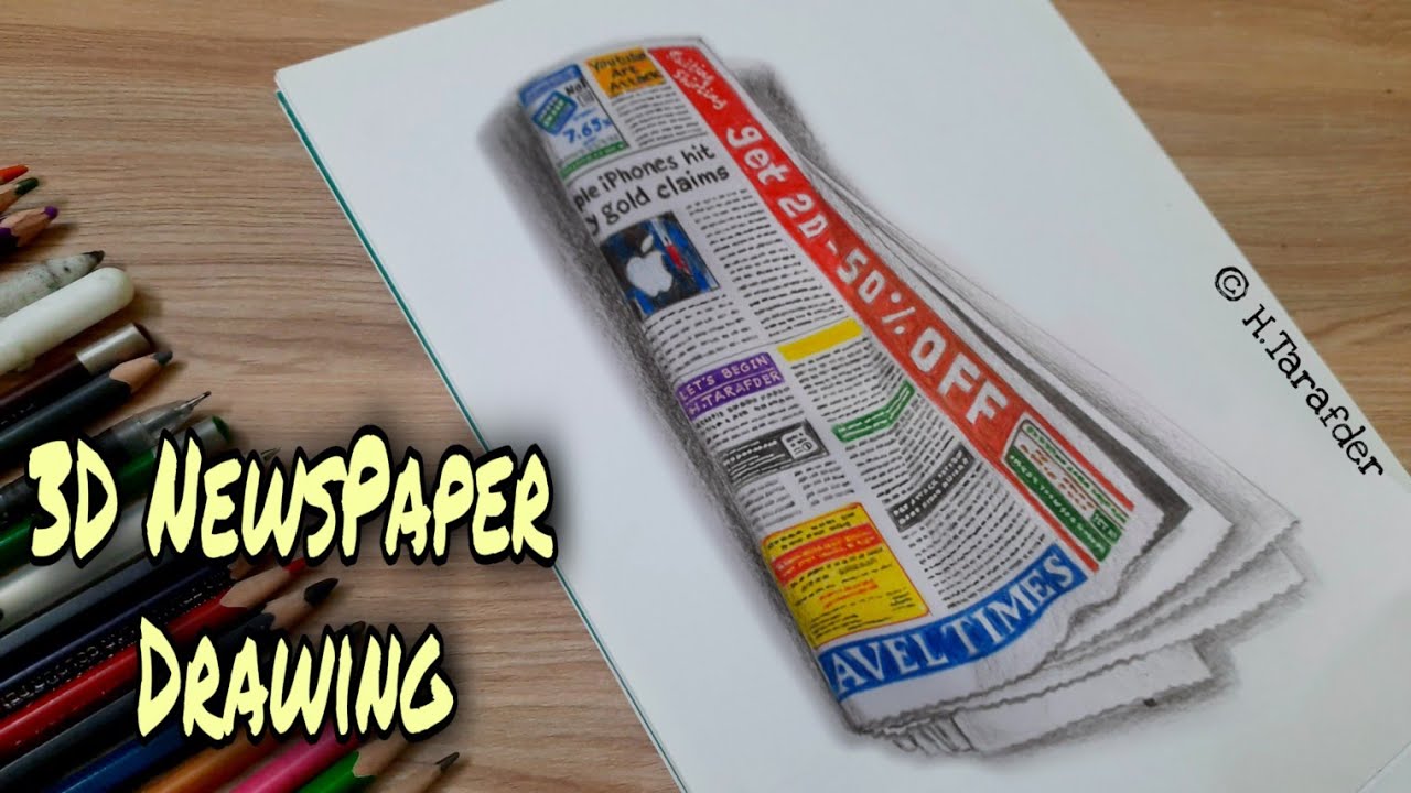 3D newspaper drawing by colour pencil | easy 3D art for beginners | Art ...