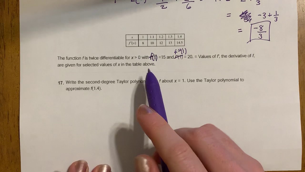 Taylor Series from a table - example 2 - YouTube