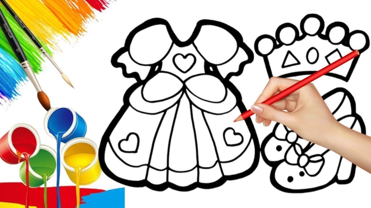 Princess dress drawing, coloring & painting for kids & toddlers | - YouTube