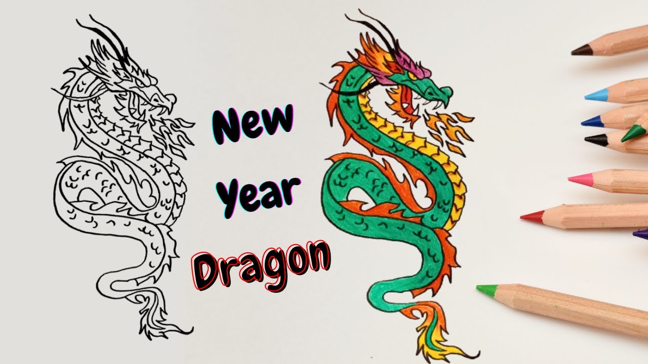 How to draw a realistic Chinese new year dragon easy - YouTube