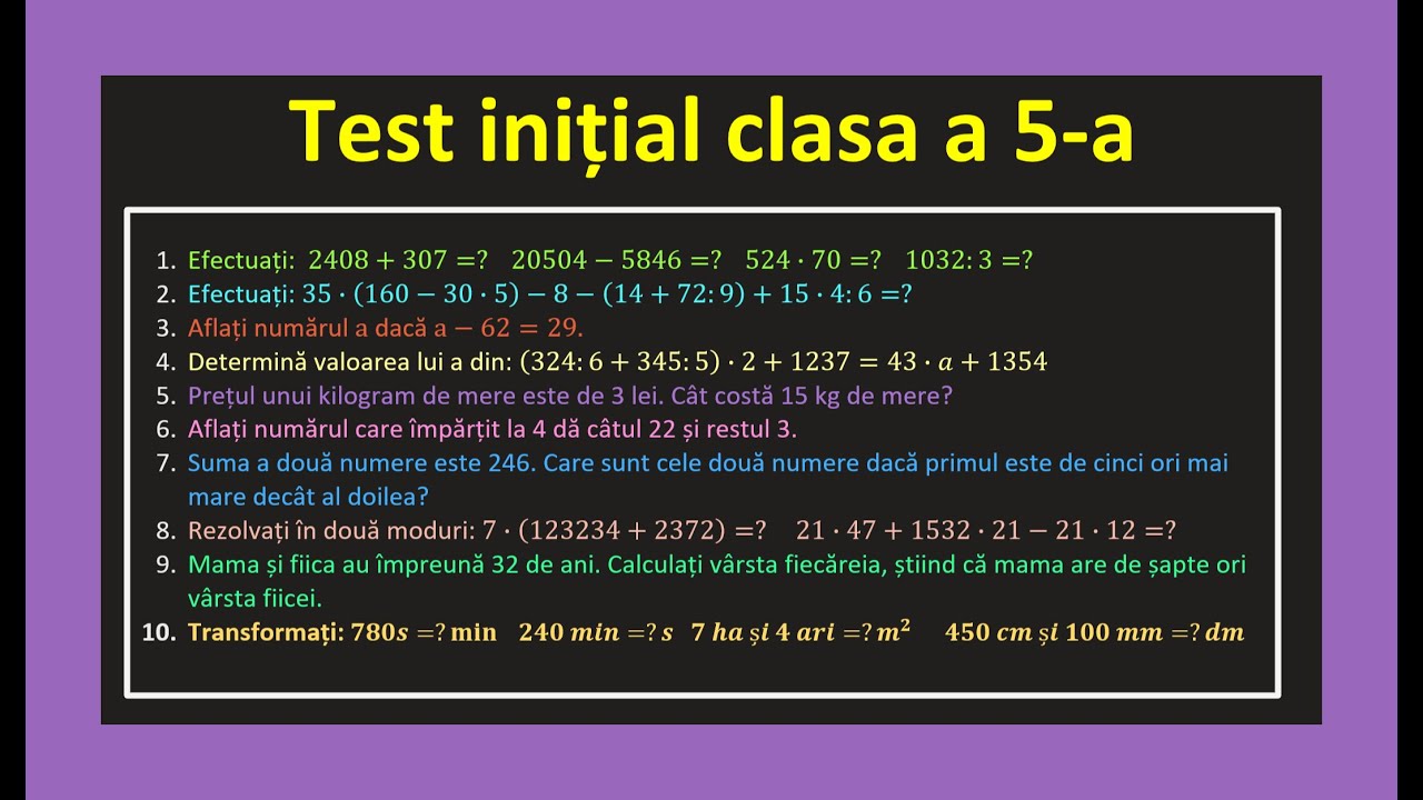 Test initial matematica clasa 5 exercitii cu puteri factor comun ...