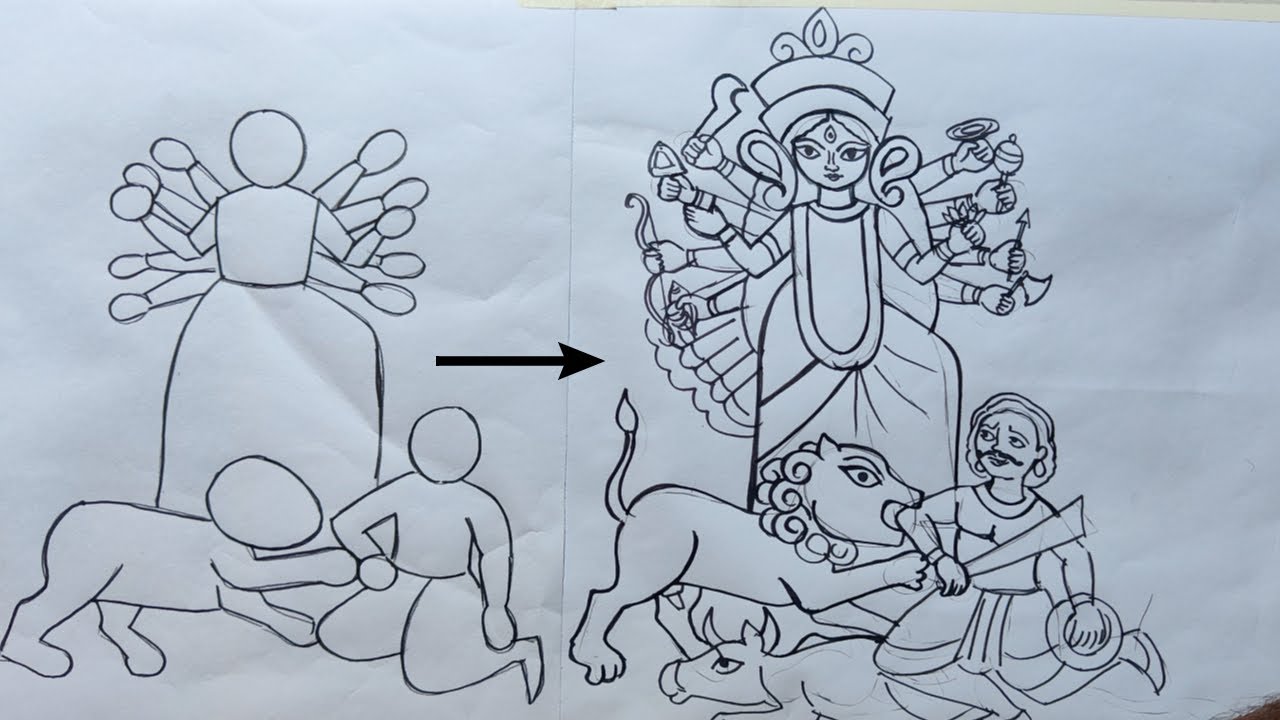maa durga drawing easy,devi durga ful body drawing step by step for ...