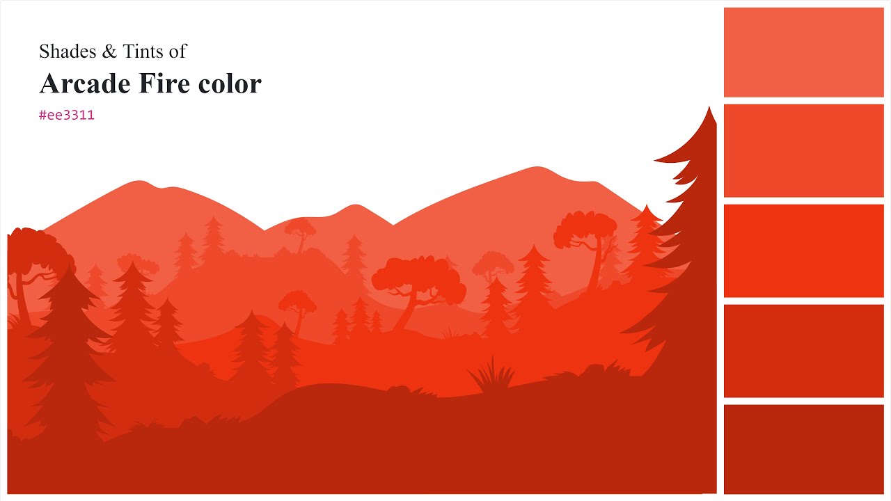 Shades & Tints of Arcade Fire color #ee3311 A Cool Orange color #d32d0f ...