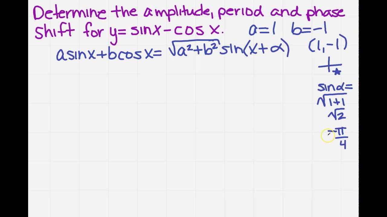 determine amplitude, period and phase shift for a trigonometric ...