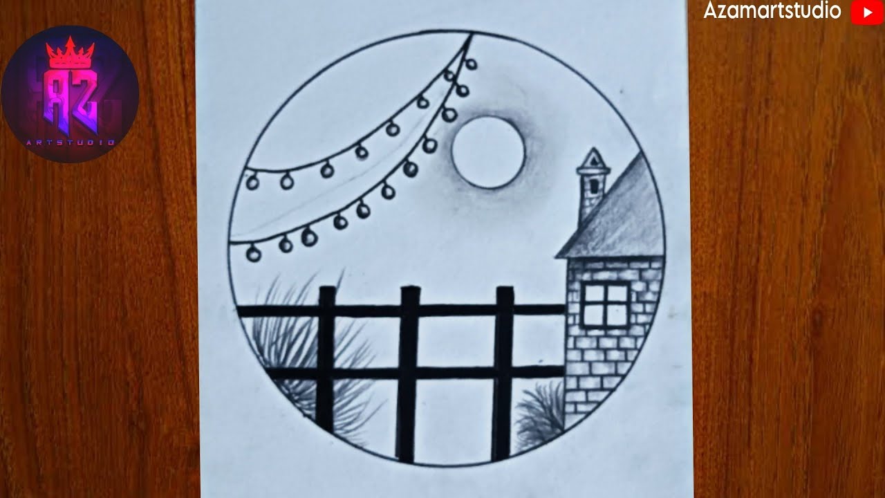 Circle scenery drawing with pencil || easy circle scenery for begginers ...