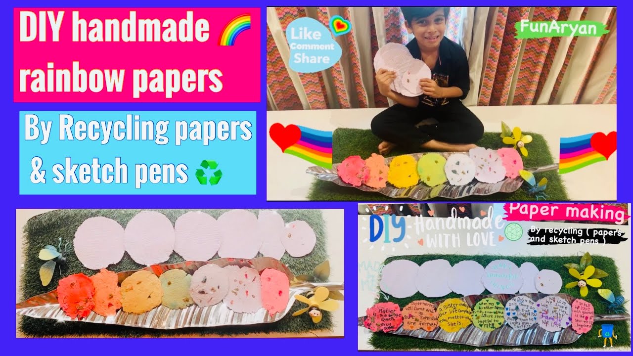 DIY/How to make handmade papers from recycled papers & colour pen ...
