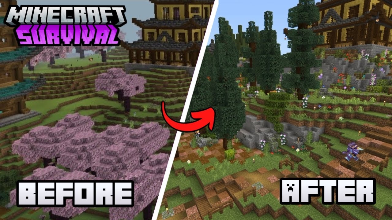 Tinerraform ko ang (boring/bulok) na base ko sa Minecraft Survival #14 ...
