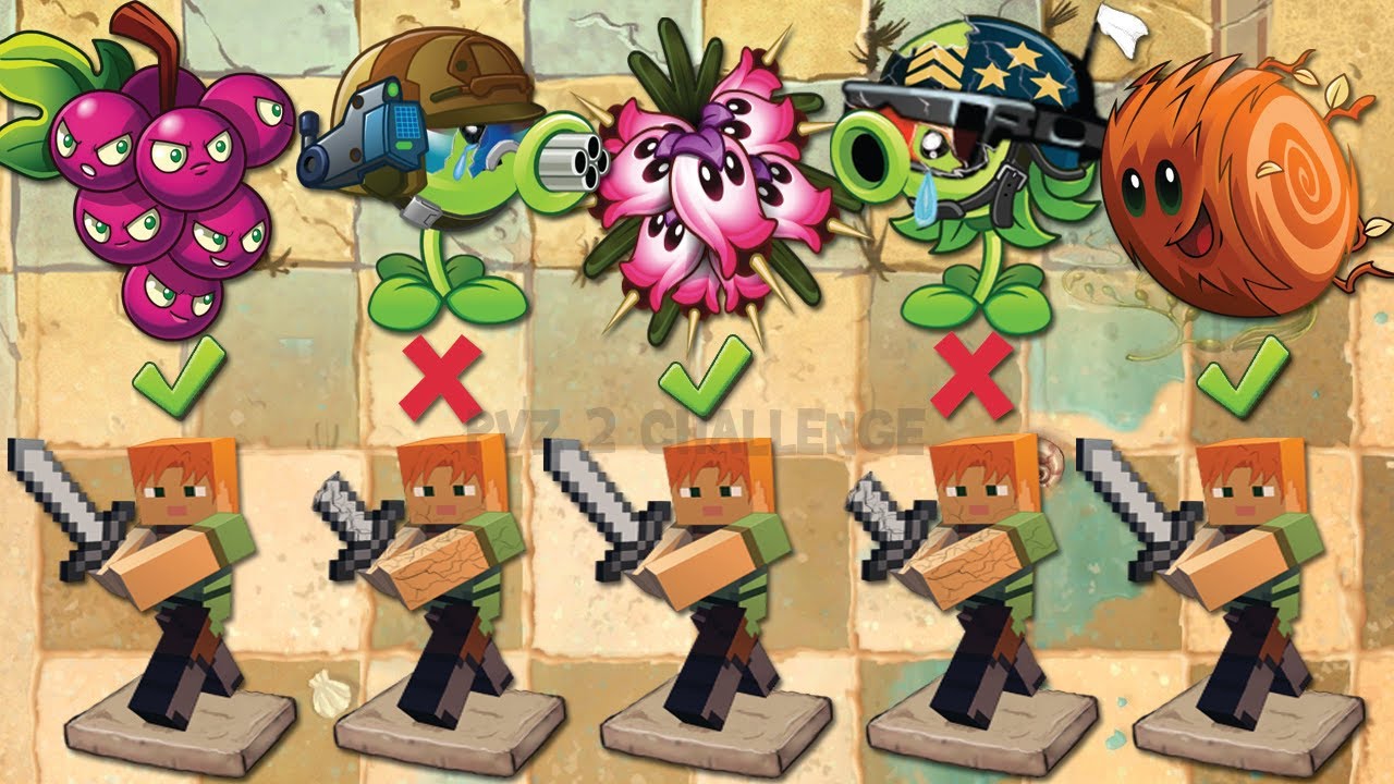 Pvz 2 Challenge - Who can destroy 7 Alex Minecraft Statues - YouTube