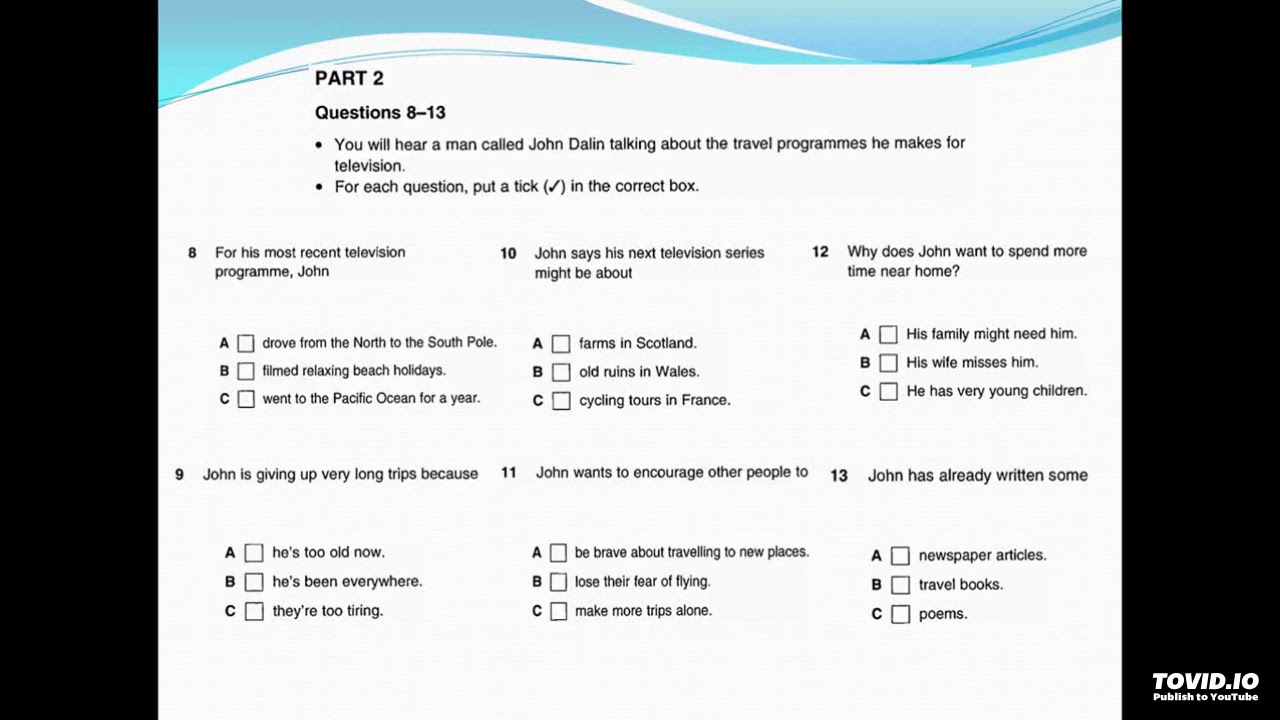 PET 4 Test 4 part 2 questions 8-13 - YouTube
