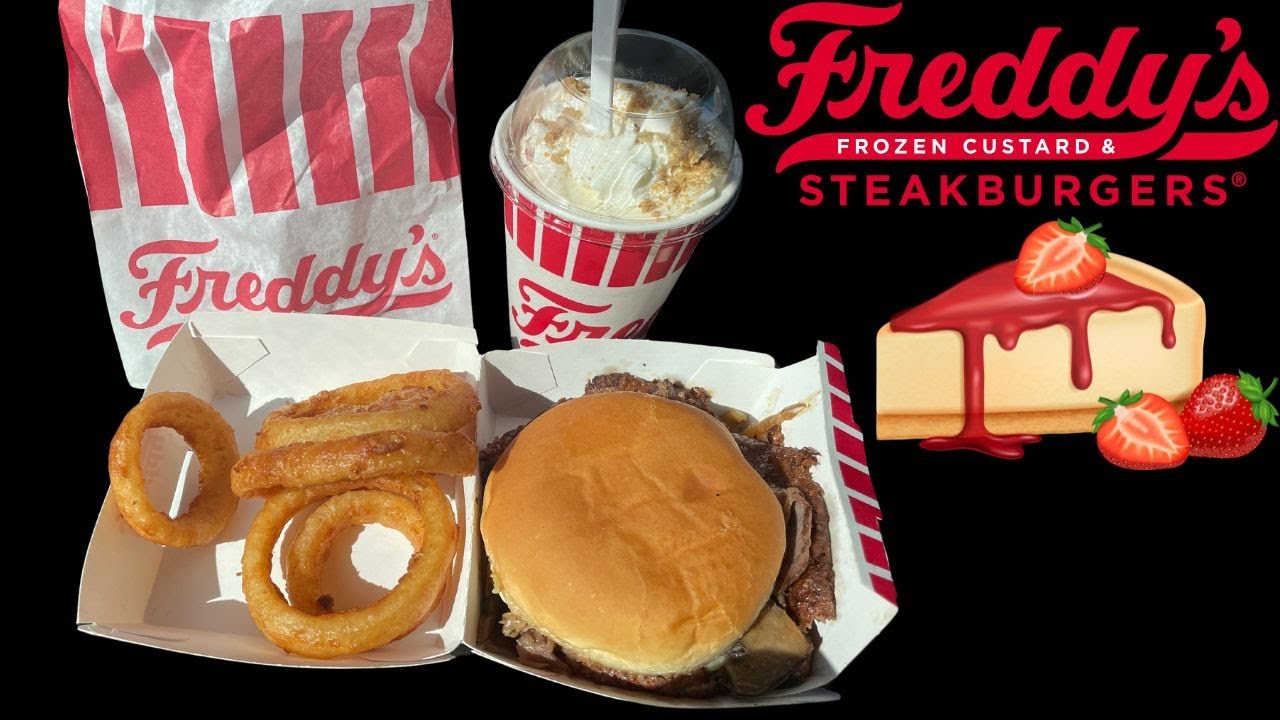 Freddy’s: Prime Rib Steakburger, Onion Rings & Strawberry Dreamcake ...