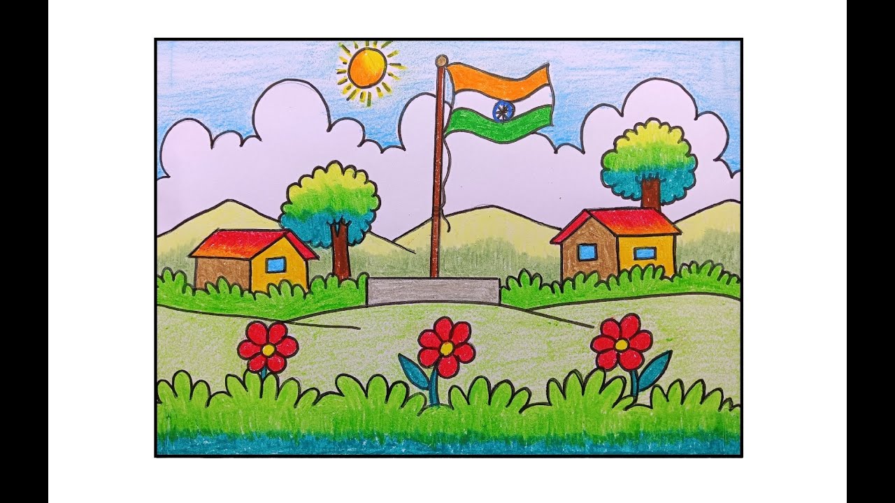INDEPENDENCE DAY DRAWING/INDEPENDENCE DAY SCENERY DRAWING/INDEPENDENCE ...