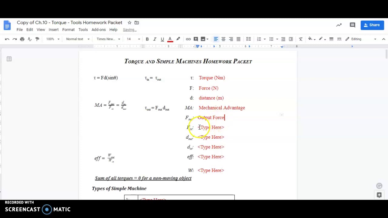 Unit 10: Torque and Simple Machines homework packet - YouTube
