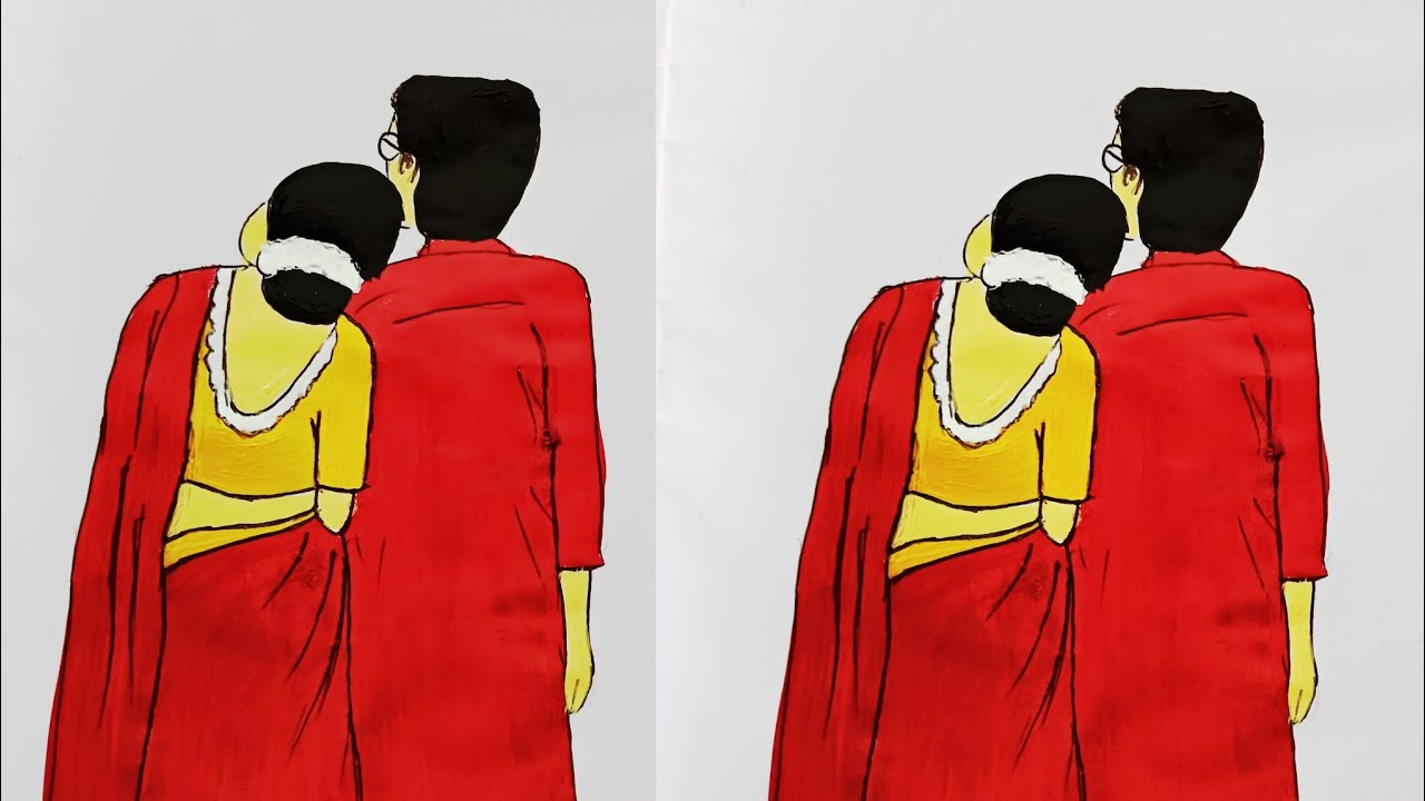 How to draw bengali couples with saree and Panjabi | durga drawing ...