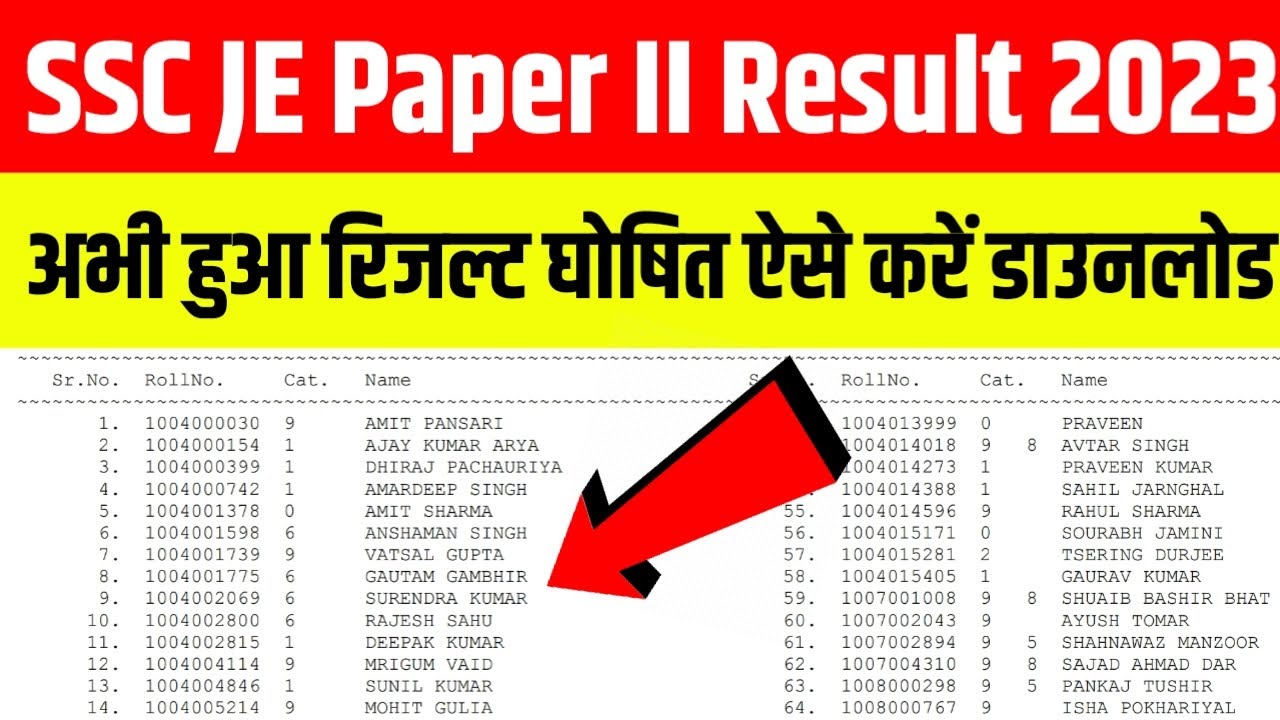 SSC JE Mains Result 2023। SSC JE Paper II Result Download 2023।। SSC JE ...