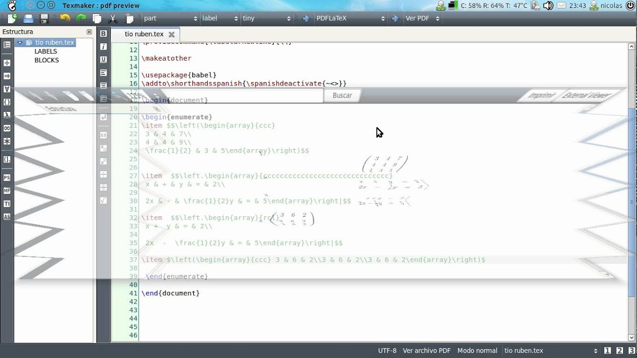 hacer matrices en latex - YouTube