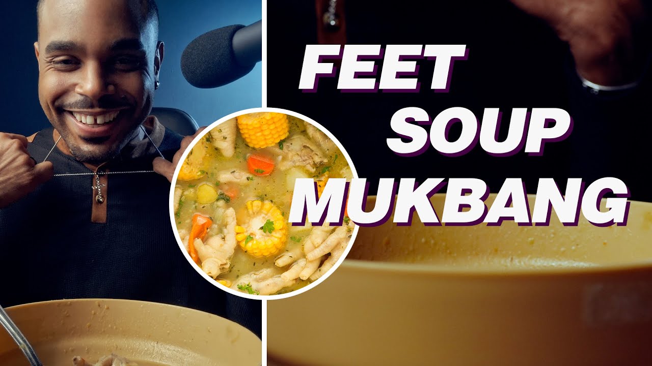 🍲 ASMR & Mukbang Cozy Night | Pig and Chicken Feet Soup | Hurricane ...