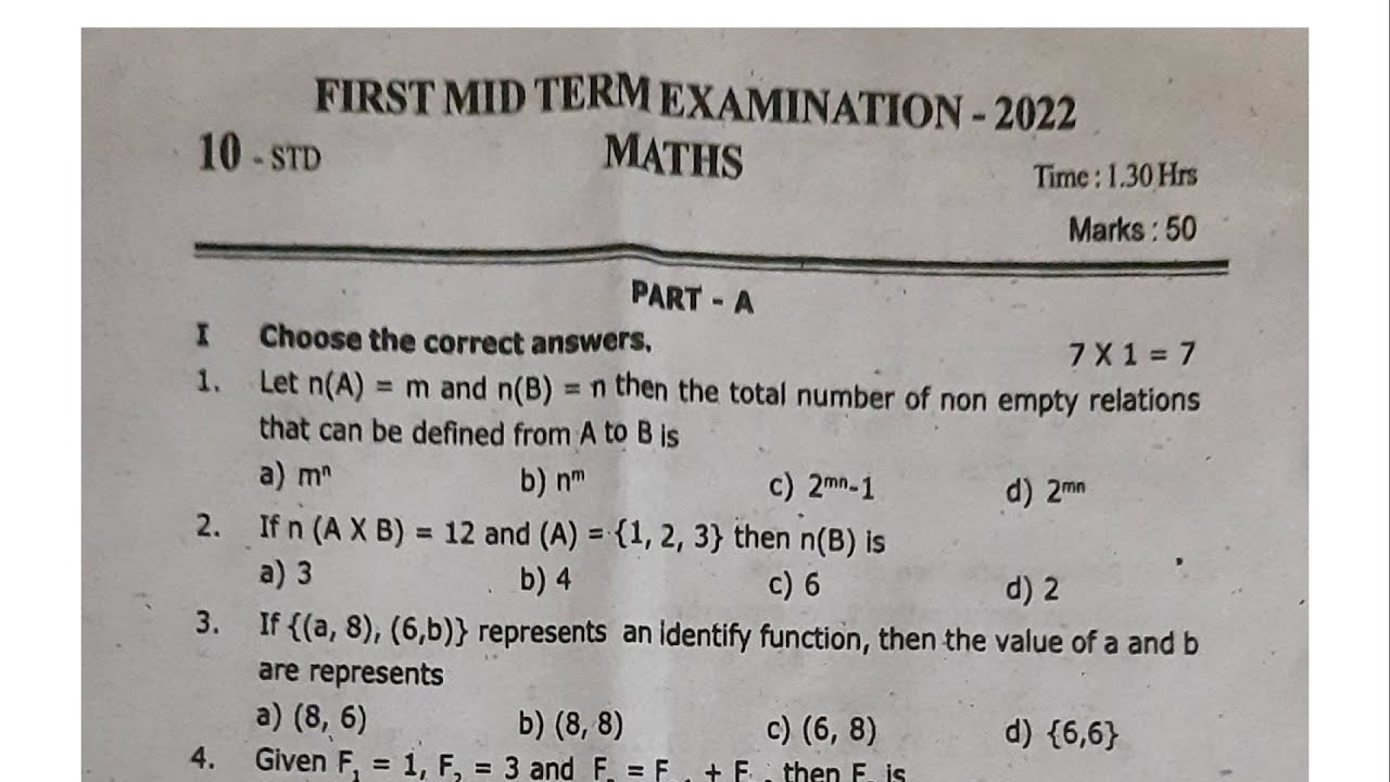10th Maths First Mid-term test Question Paper 2022 - YouTube