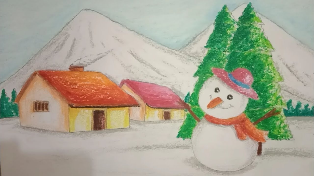 Winter Season Scenery Drawing || Pastel Colours Drawing || Ankanalay ...