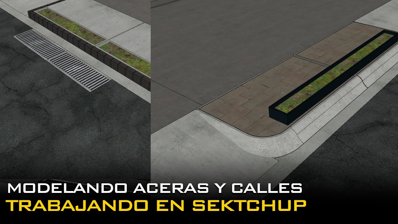 DISEÑANDO ACERA BANQUETA Y CALLE EN SKETCHUP - YouTube