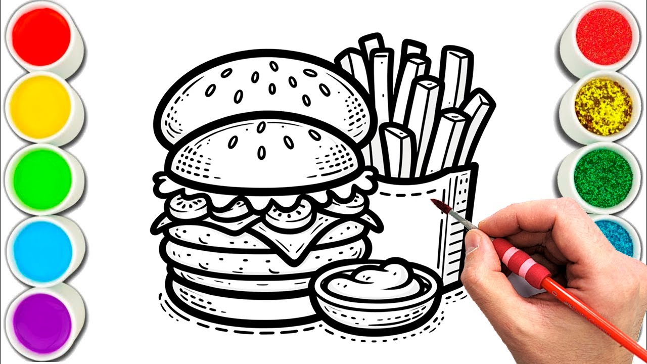 Burger and Fries Drawing, Painting & Coloring For Kids and Toddlers ...