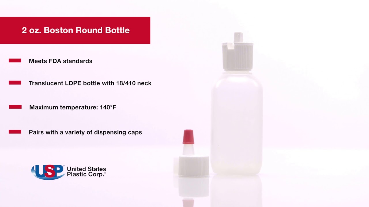 2 OZ. BOSTON ROUND BOTTLE WITH 18/410 NECK | U.S. Plastic Corporation ...