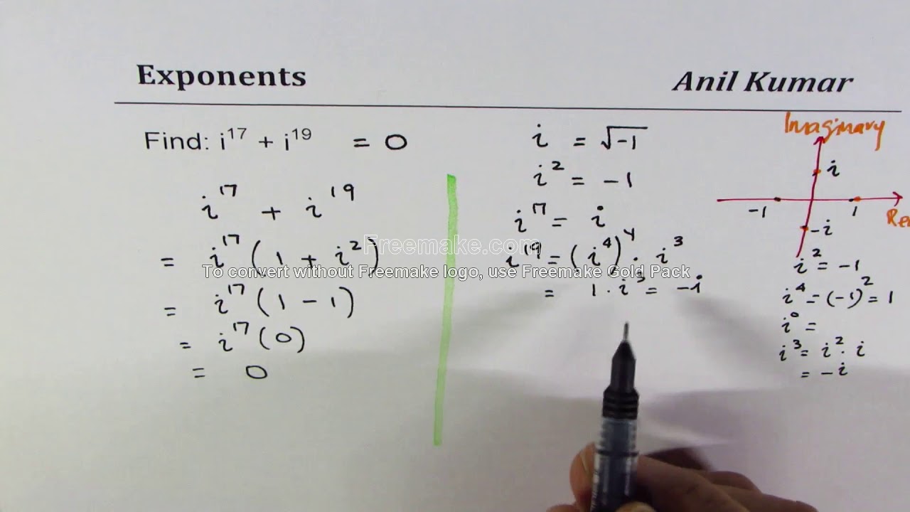 I^17 + I^19 Add Powers Of Pure Imaginary Numbers - Youtube