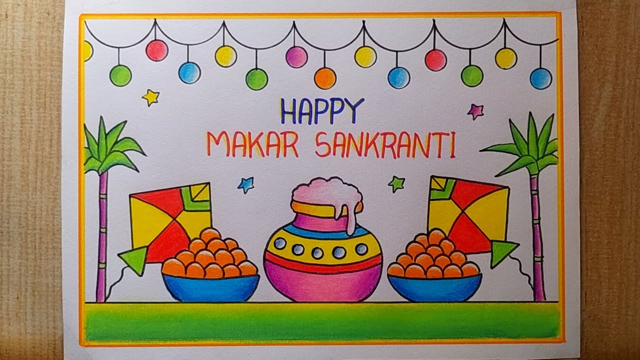 Makar Sankranti drawing easy| Happy Makar Sankranti drawing| How to ...