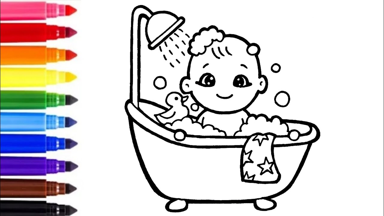 Baby in a Bathtub Drawing, Painting and Coloring for Kids & Toddlers ...