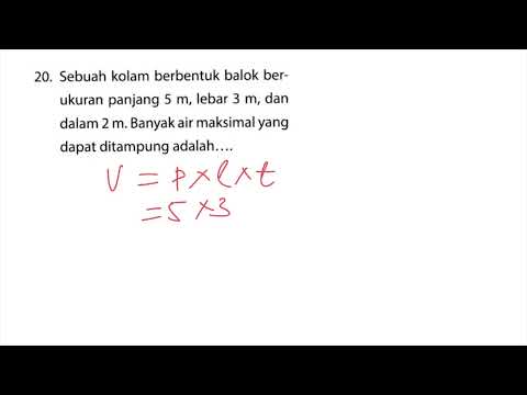Sebuah kolam berbentuk balok berukuran panjang 5 m, lebar 3 m, dan dalam 2 m, banyak air maksimal