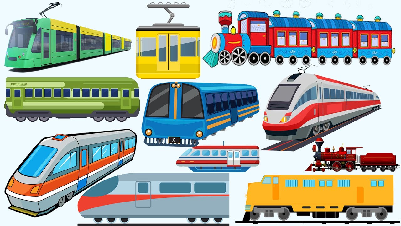 Types of Trains | Trains Name for Kids | Learn speed Railway Transport ...