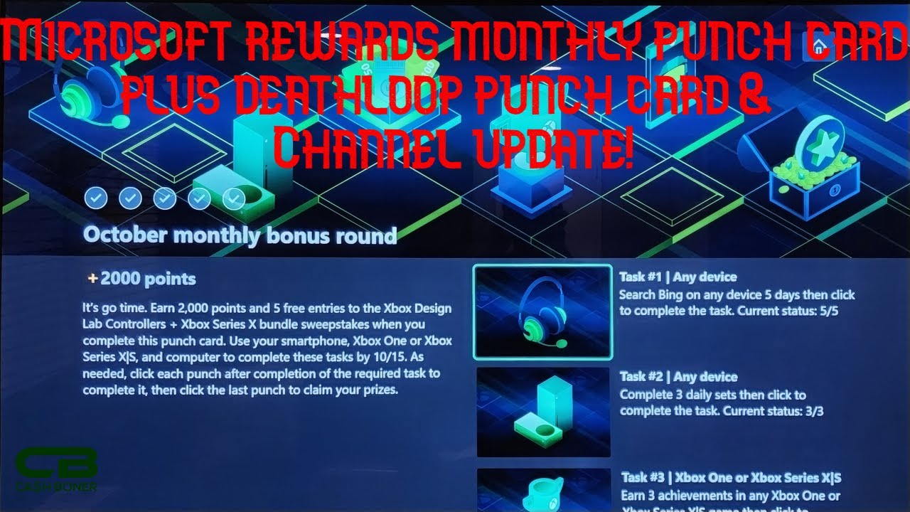 Microsoft Rewards Top 10 & October 2022 Monthly Bonus Round Punch Cards ...