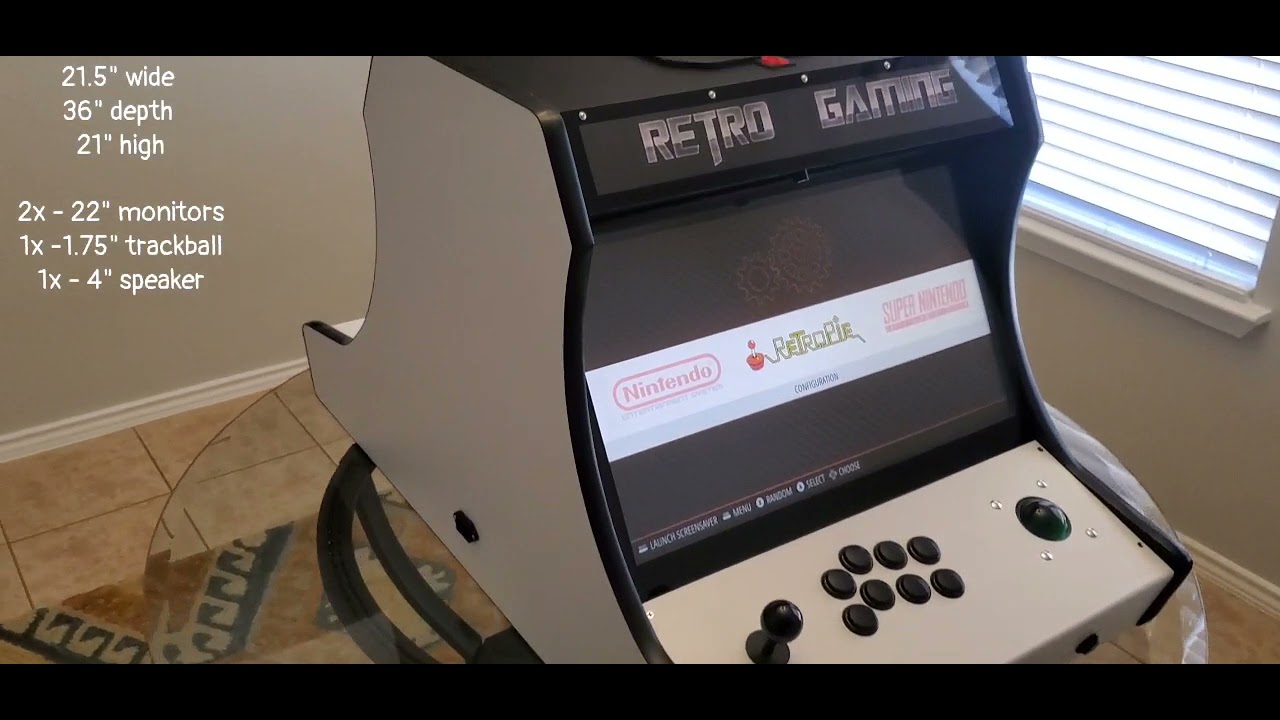 Dual monitor arcade cabinet trackball two players raspberry pi - YouTube
