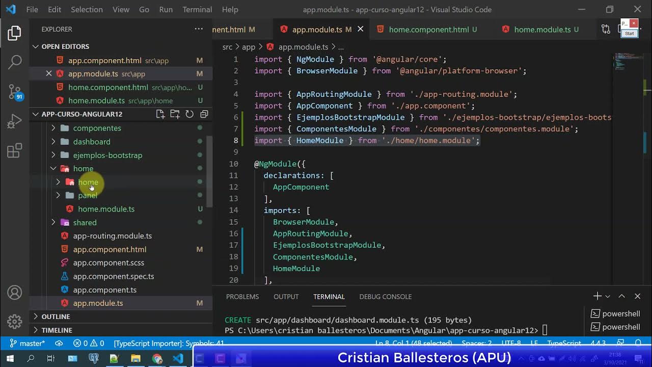 Módulos y Componentes en Angular 12 ejemplo home dashboard shared PARTE ...