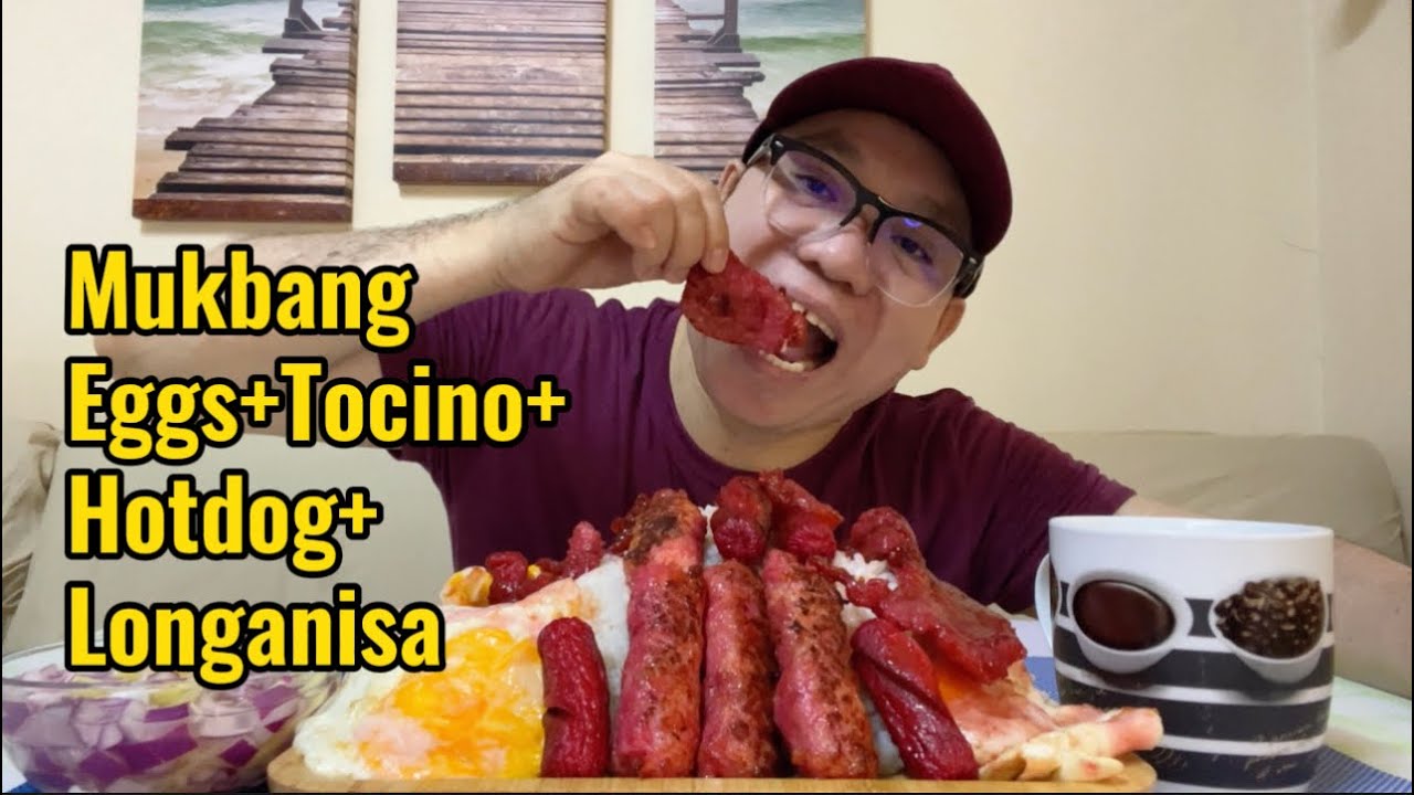Breakfast Overload | Cooking & Mukbang - Eggs + Tocino + Hotdogs ...