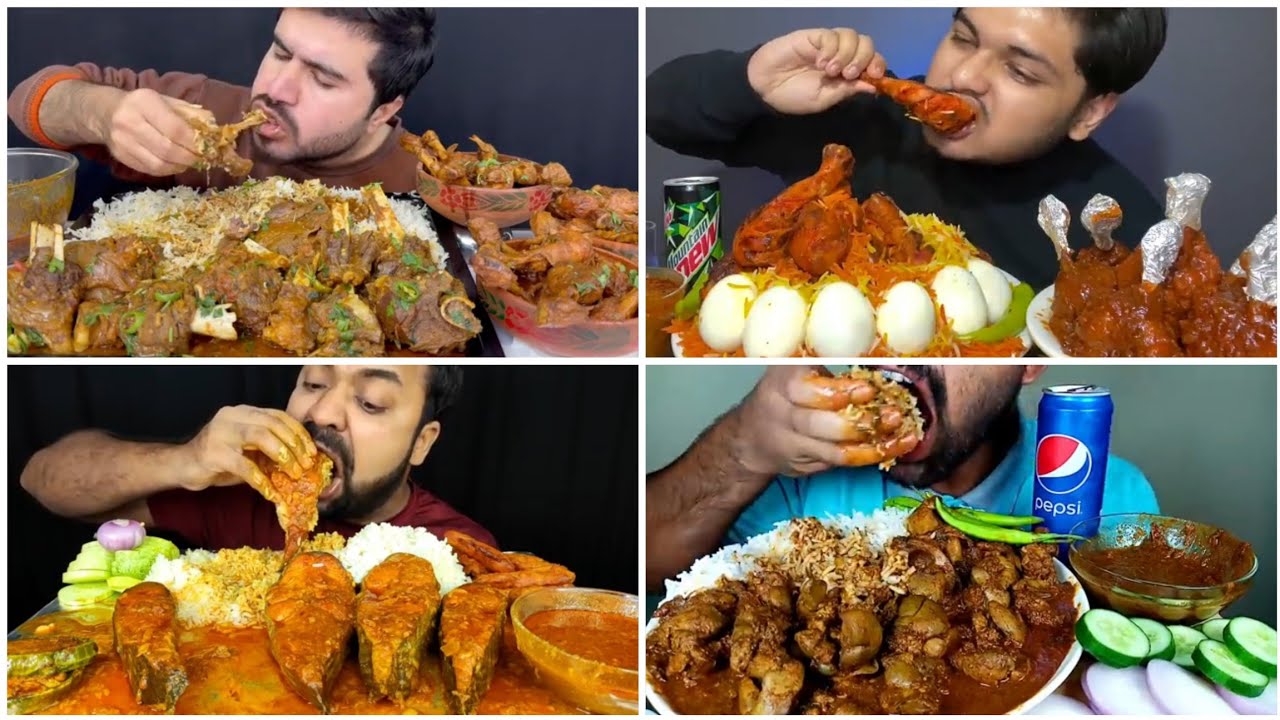 ASMR Eating Hot Mutton Curry, Schezwan Chicken Briyani, Fish Jhool ...