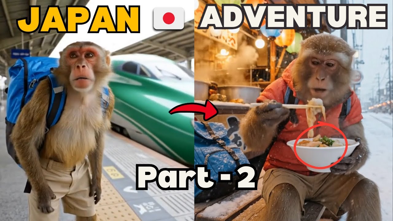 Monkey Travels to Snowy Hokkaido | Japan Bullet Train Adventure 🐒| Ai ...