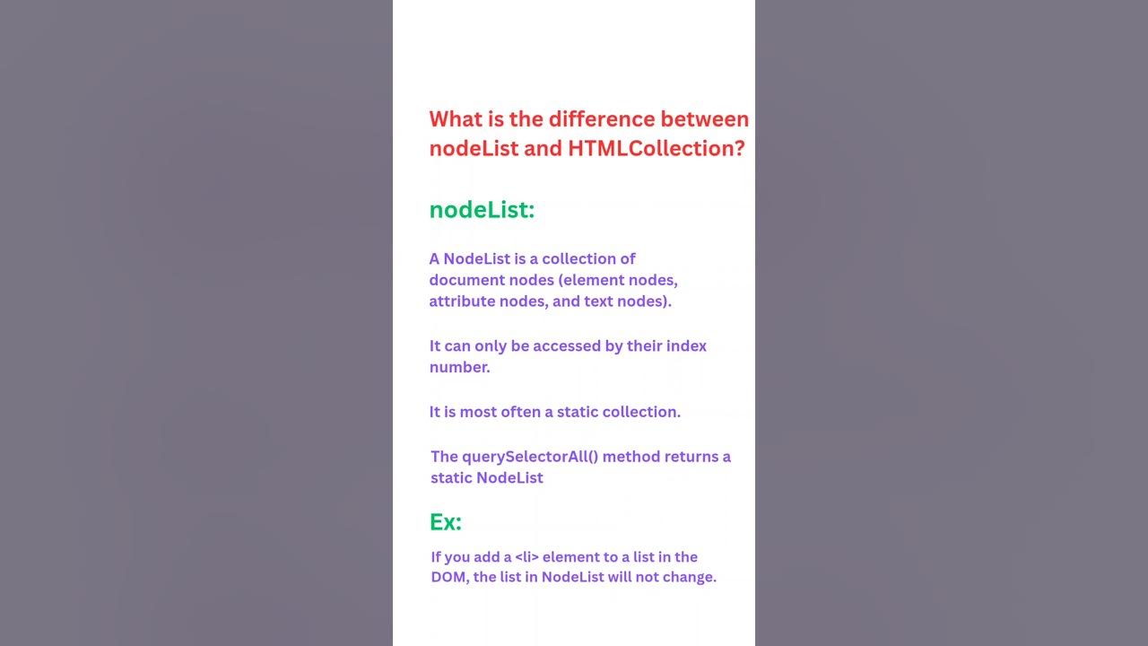 HTML collection vs nodeList #JavaScript interview questions #shorts #viral #trending #share # ...