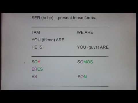 SER (to Be) present forms:  soy, eres, es, somos, son...