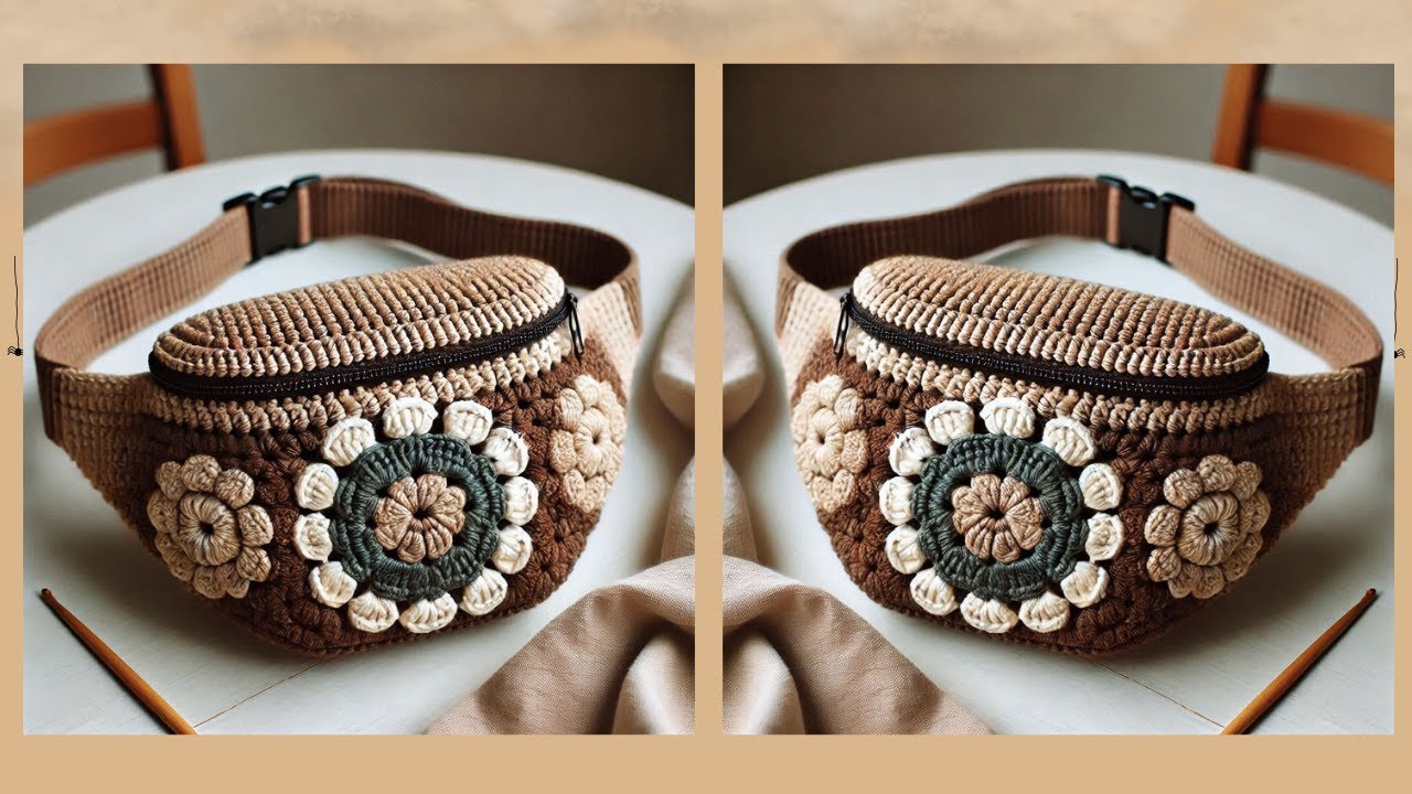 BEAUTIFUL CROCHET FANNY PACK WITH BROWN & GREEN COLOR COMBINATION ...