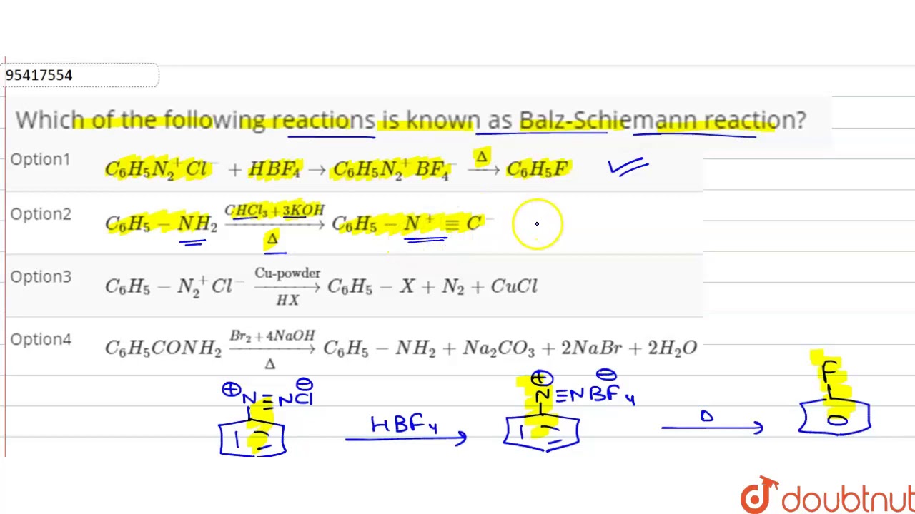 Which of the following reactions is known as Balz-Schiemann reaction ...