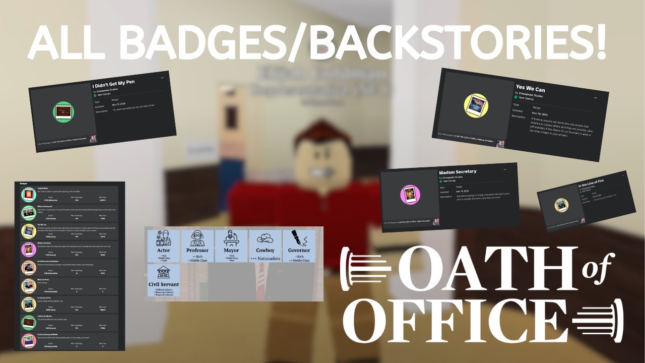 HOW TO get ALL BADGES AND BACKSTORIES in Oath of Office: Political Simulator! | Roblox Tutorial ...