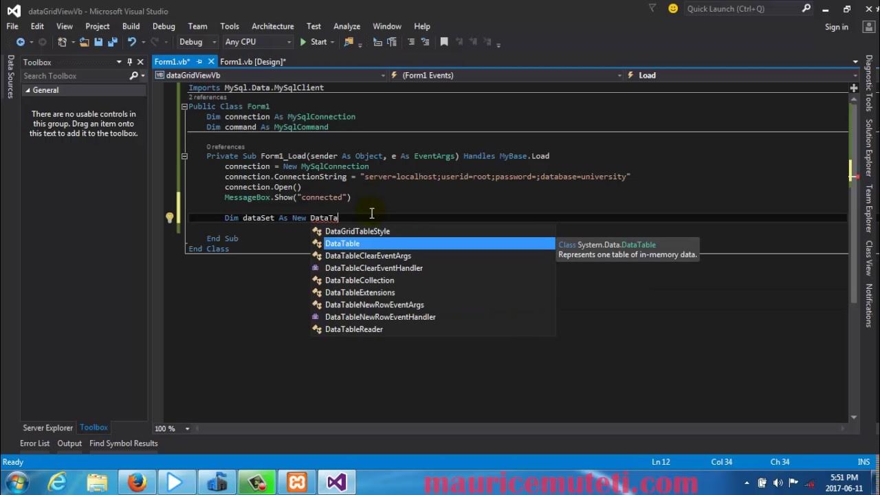 VB NET AND MYSQL TUTORIAL DISPLAY DATABASE DATA ON DATAGRIDVIEW VISUAL BASIC NET - YouTube