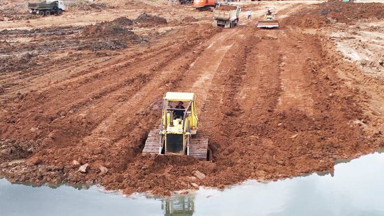 Good Job And Amazing Bulldozer Clearing Soiled In Water With DumpTruck ...