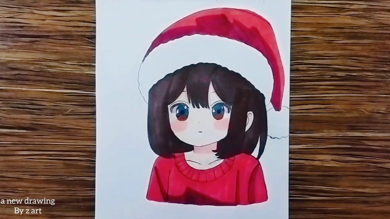 Christmas girl drawing | how to draw a christmas girl | how to draw ...