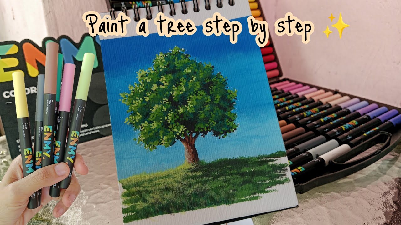 Paint a tree step by step / acrylic markers painting - YouTube