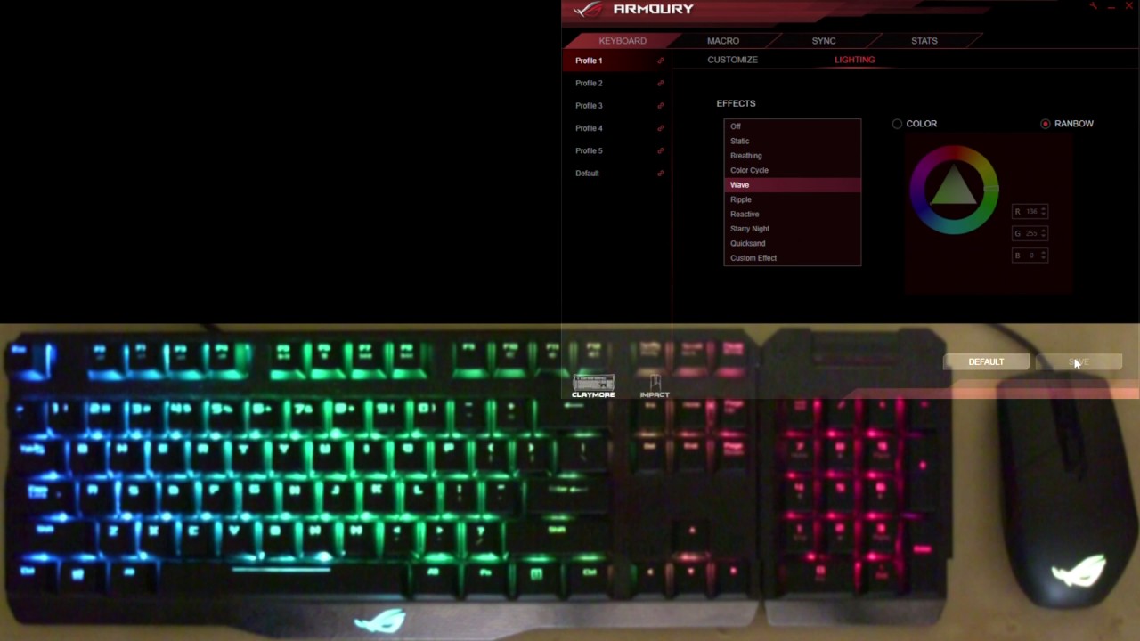 ASUS ROG Claymore RGB LED effects - YouTube